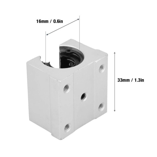 SBR16UU rodamiento lineal abierto con soporte en aluminio para 16mm